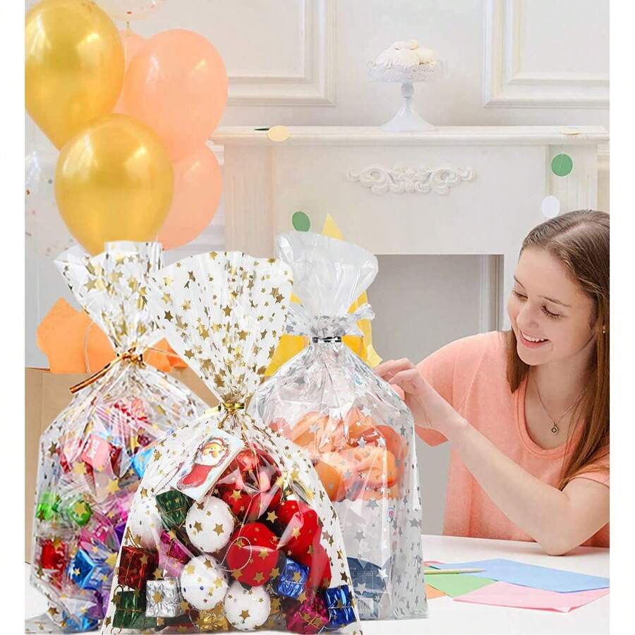 Star Print Gift Packaging Cello Bags, Transparent Snack Bags For Party ...