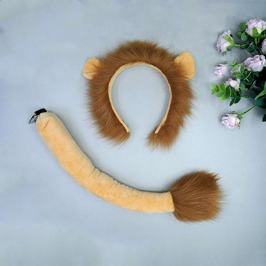 1 Set Cute Lion Plush Headband & Tail Decor Set, Halloween, Carnival ...