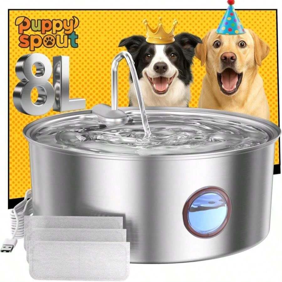 Puppyspout Dog Water Fountain For Large Dogs- 270oz_8L Stainless Steel ...