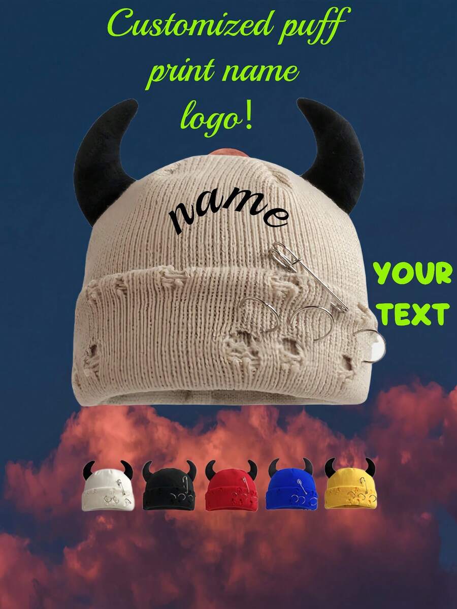 Little Devil Horn Knitted Knitted Wool Hat For Men And Women Autumn ...