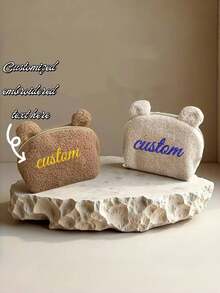 1 Stück personalisierbare bestickte Text Kosmetiktasche, süße Plüsch ...