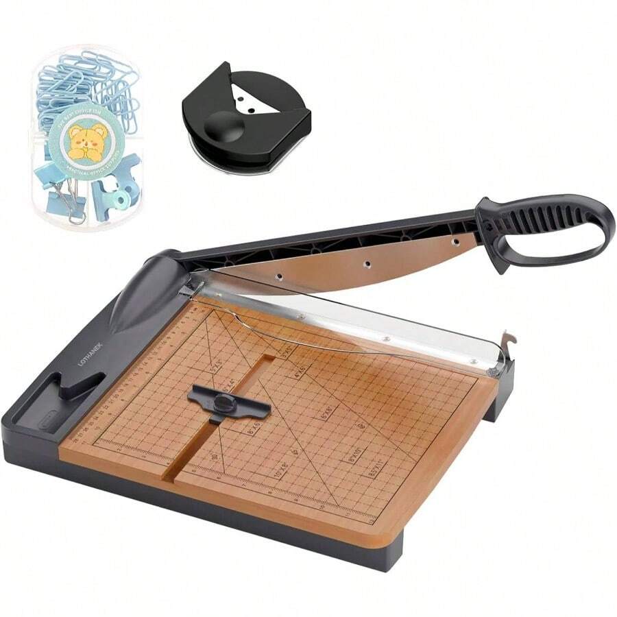 12'' Wood Guillotine Paper Cutter, Heavy Duty Wood Base Paper Trimmer ...