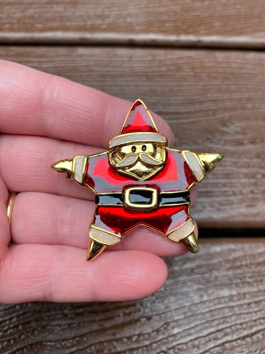 1 Winter Retro Santa Claus Fashion Cute Style Copper Enamel Multi-Color Brooch Suitable For ...