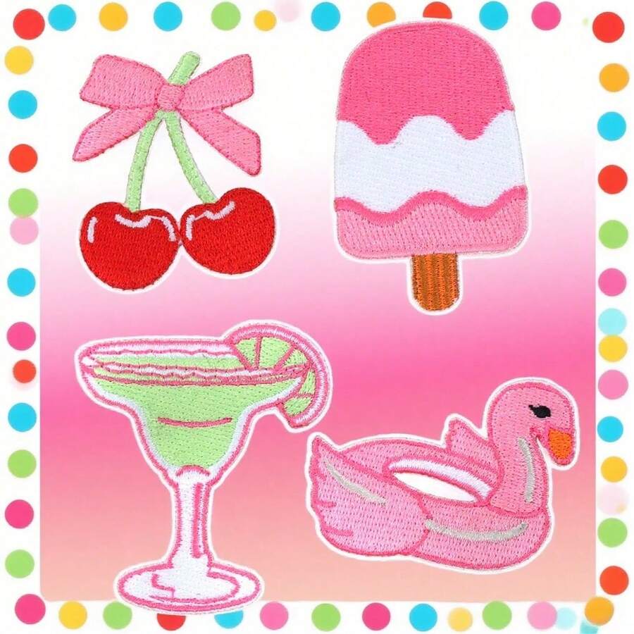 4-Piece Summer Party Stick-On Patch Set Creative Cartoon Decorative ...