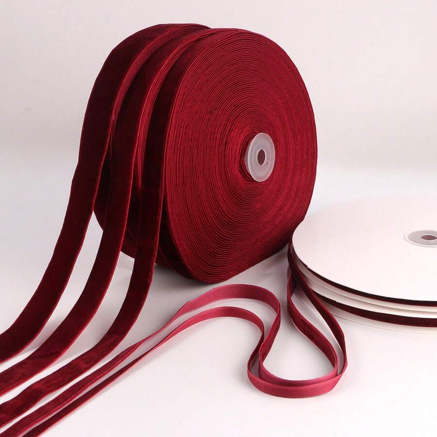 1 rol van 50 yards enkelzijdig donkerrood geflockt lint, kleurrijk geflockt lint, geflockt ...