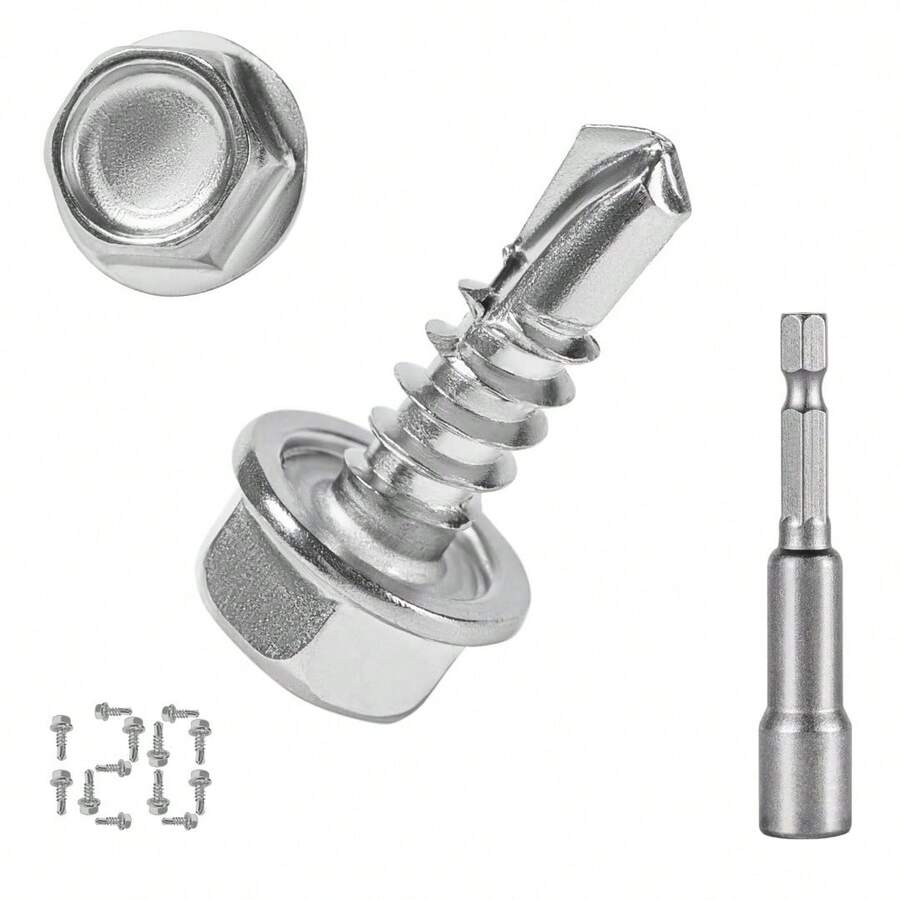 120PCS #8 X 1/2'' Sheet Metal Screws 410 Stainless Steel Hex Washer ...