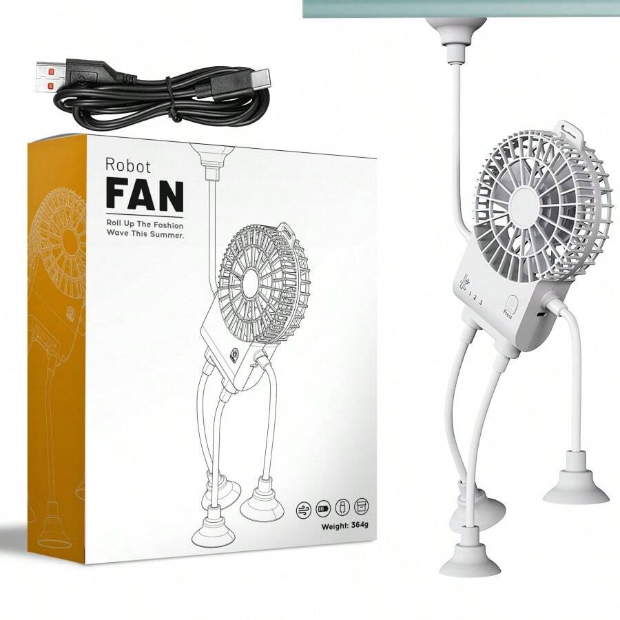 Robot Fan, Fun Desk Fan With Suckers, Rechargeable Portable Fan And ...