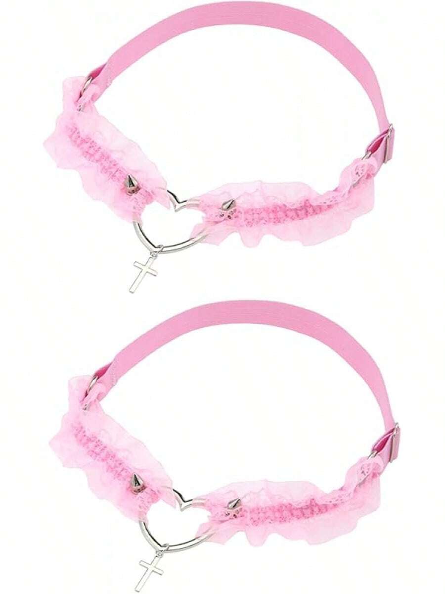 Lace Heart Leg Garter With, Adjustable Rivet Thigh Garters Belt Women ...