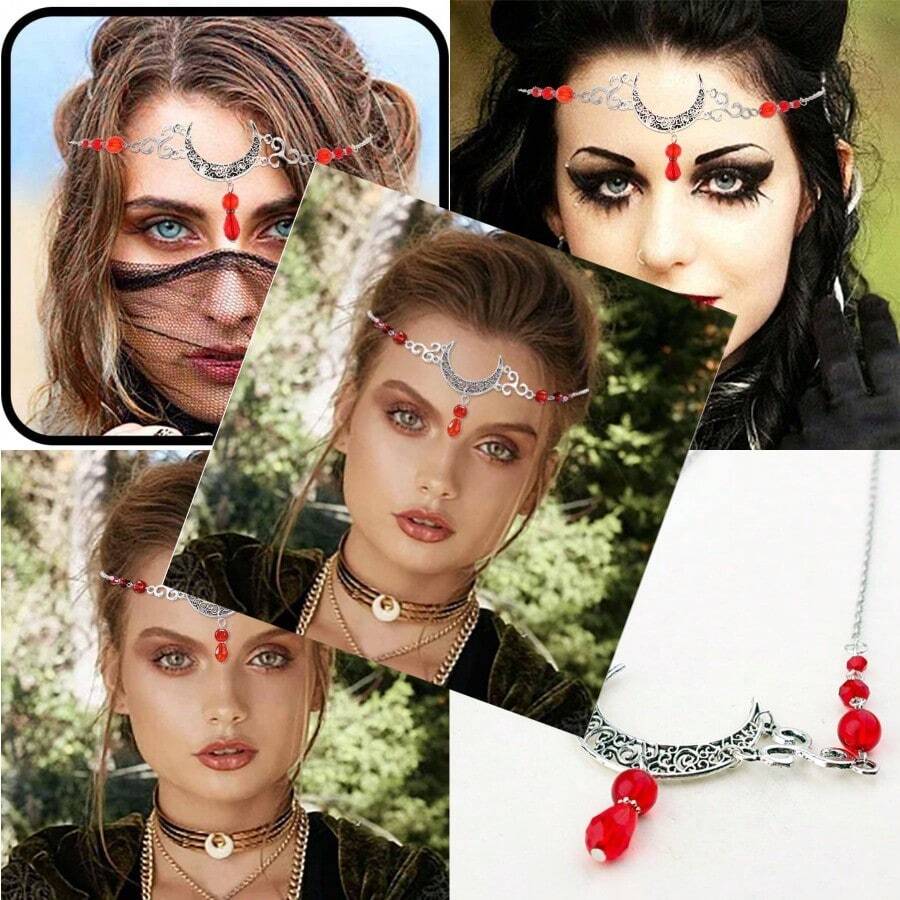 Boho Moon Head Chain Silver Crystal Crescent Headpieces Pendant Hair ...