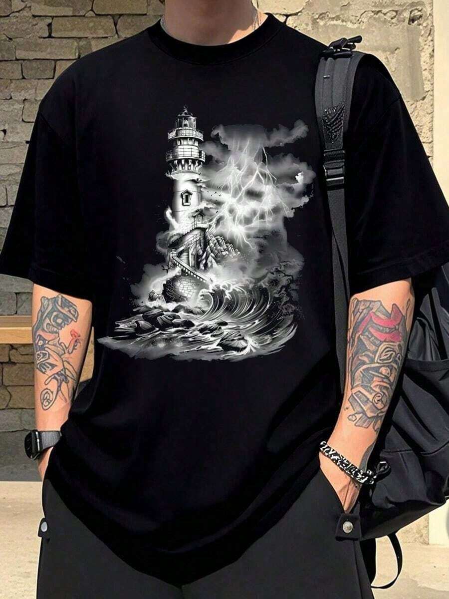 Lighthouse Seaside House Sailing Sea Boating Light House-Shirt Men's ...