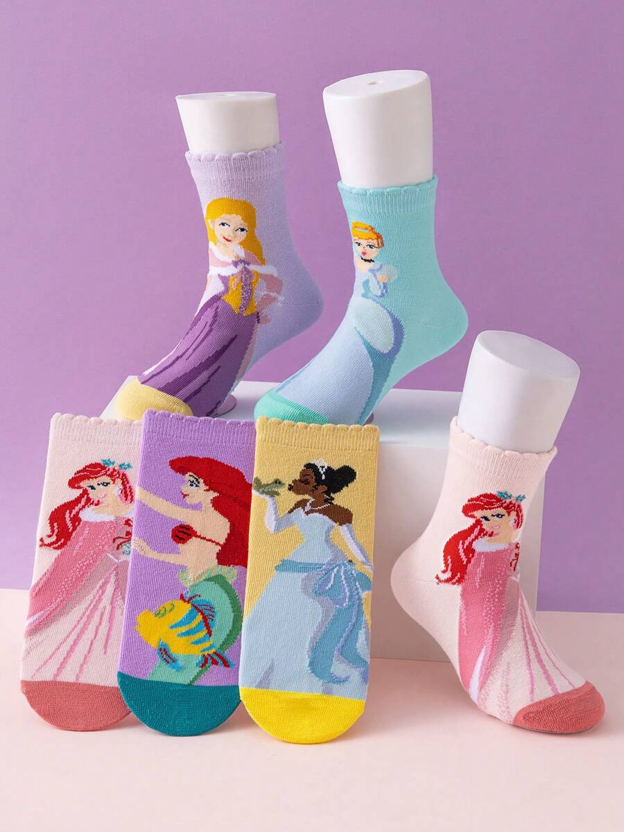 Disney 10/5 Pairs Women's Princess Cute Socks, Elsa, Mermaid Princess ...