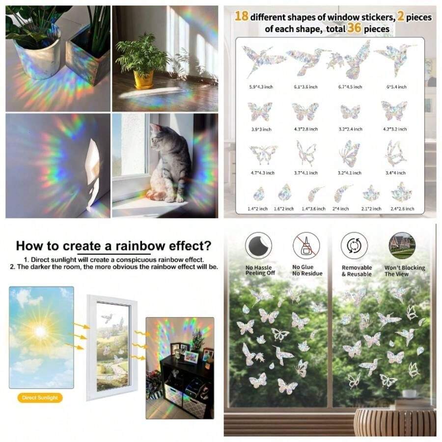 36 Pieces Window Decals Bird Strikes, Window Clings Prevent Birds From ...
