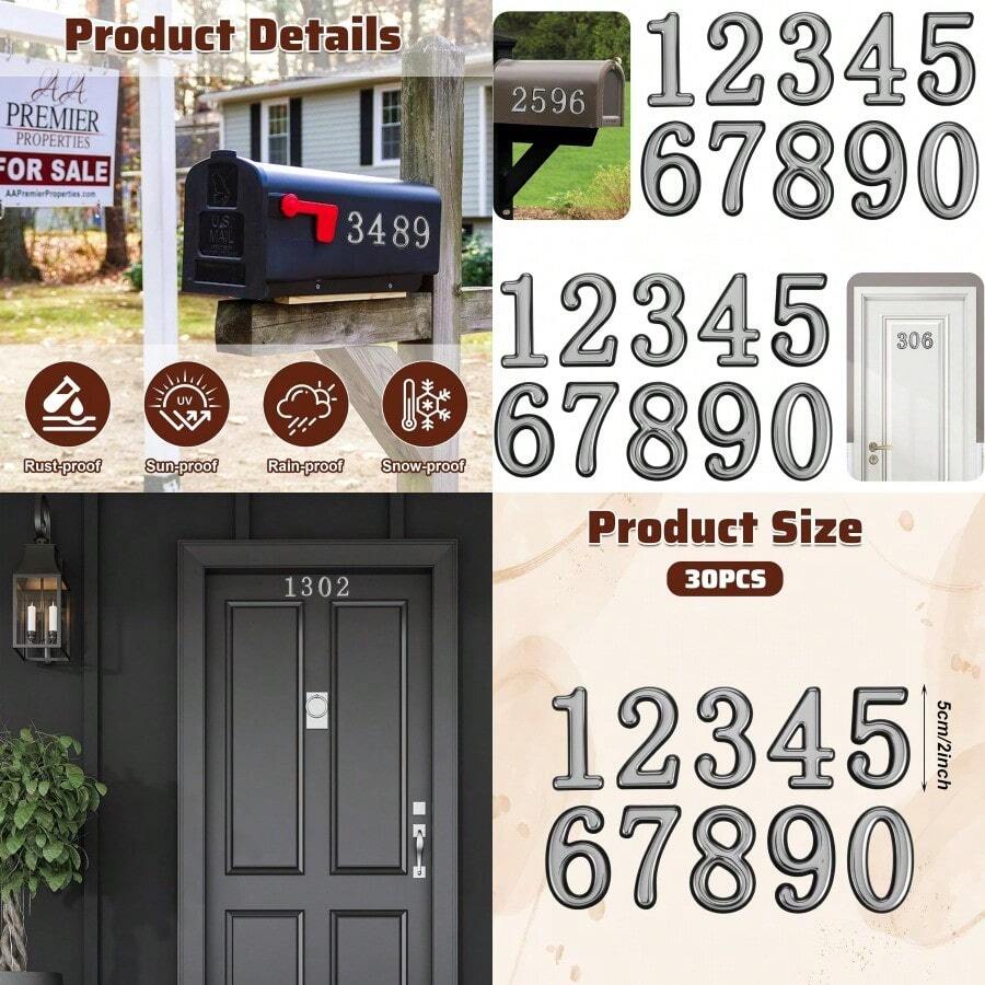 Bewudy 30 Pieces Mailbox Numbers For Outside 2 Inch 09 Gold Mailbox ...