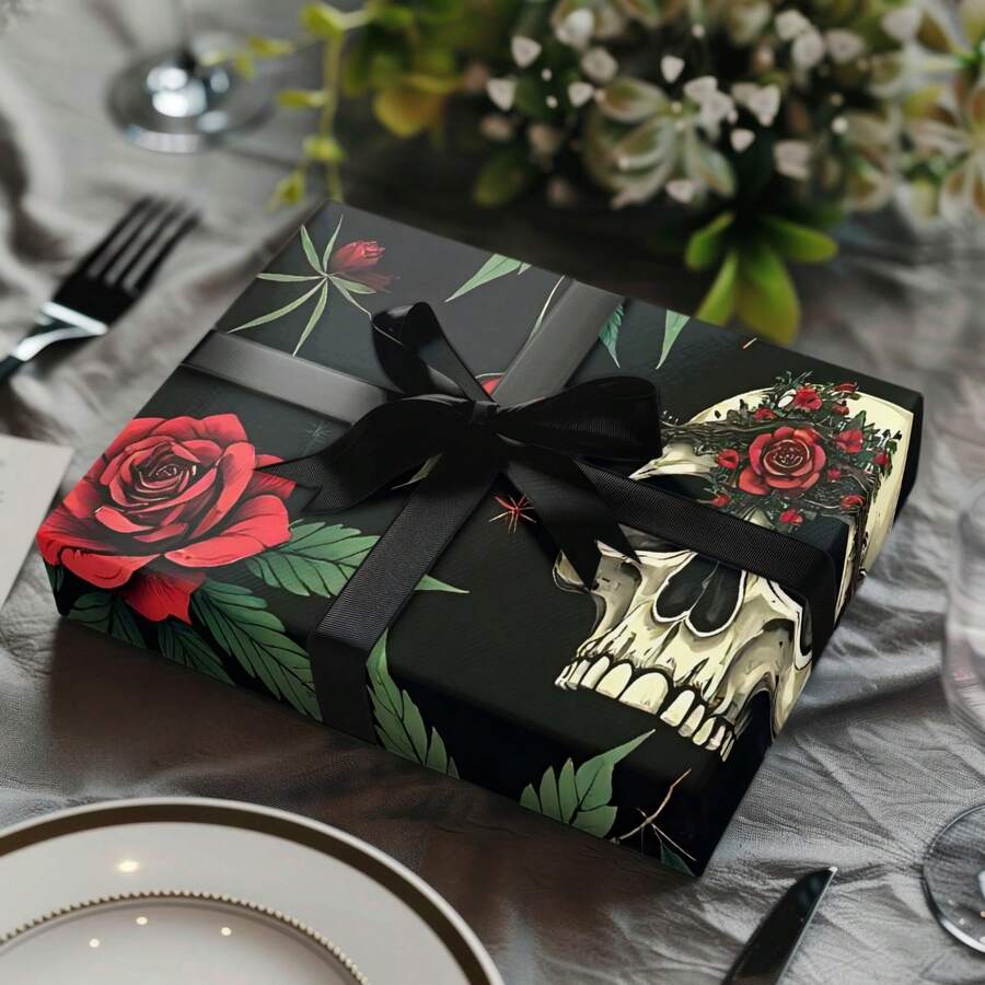 1 Roll Gothic Wrapping Paper - Large Dark Burgundy Red & Black Gothic ...