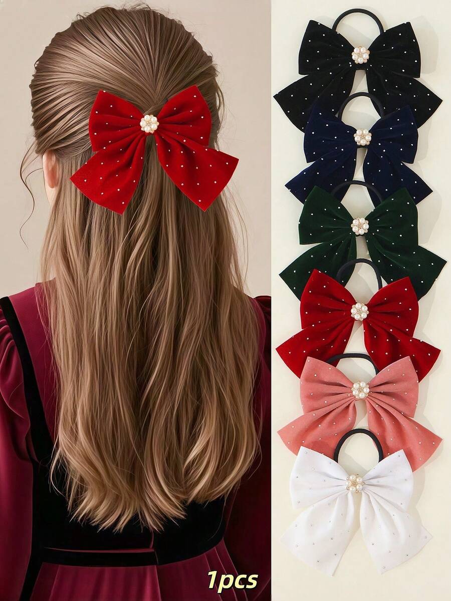 1pc Girls' Luxury Rhinestone Velvet Hair Scrunchie/Hair Tie, Matte ...