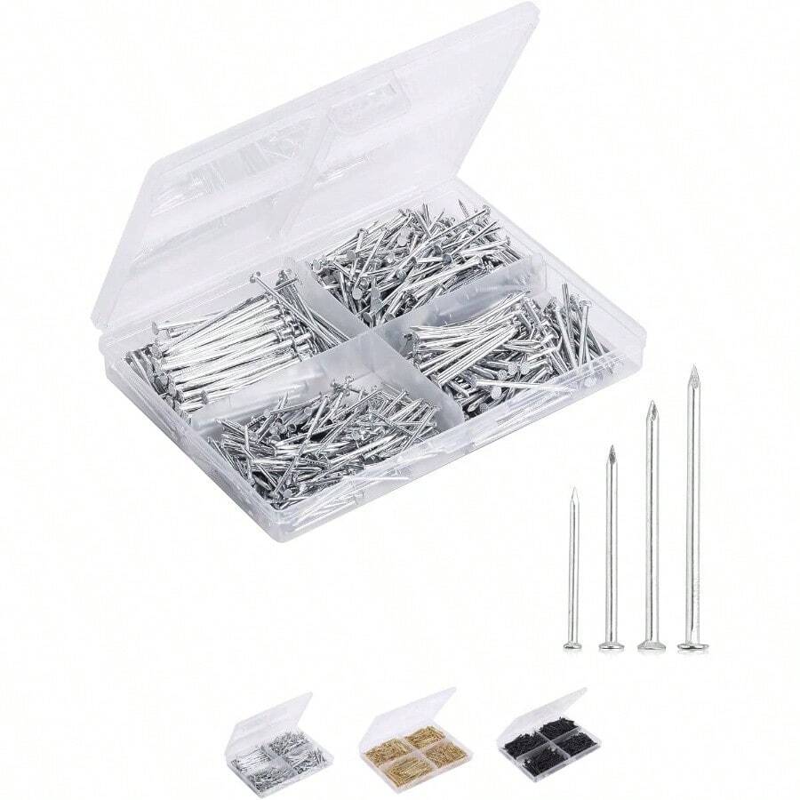 - Nail Assortment Kit, 600 Pcs, 4 Sizes, Silver, Small Nails Hanging ...