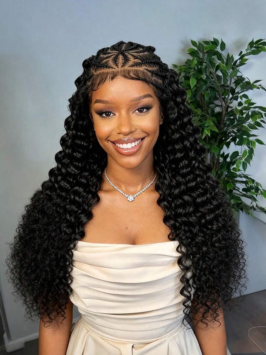 13x6 Spitzenfront Mode geflochtene Perücke, einzigartige Cornrow Wellen ...