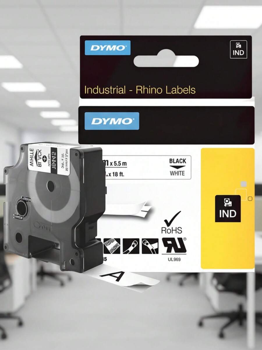 DYMO Rhino Vinyl Cartridge 18445 19mm X 5.5m Dymo Black On White ...