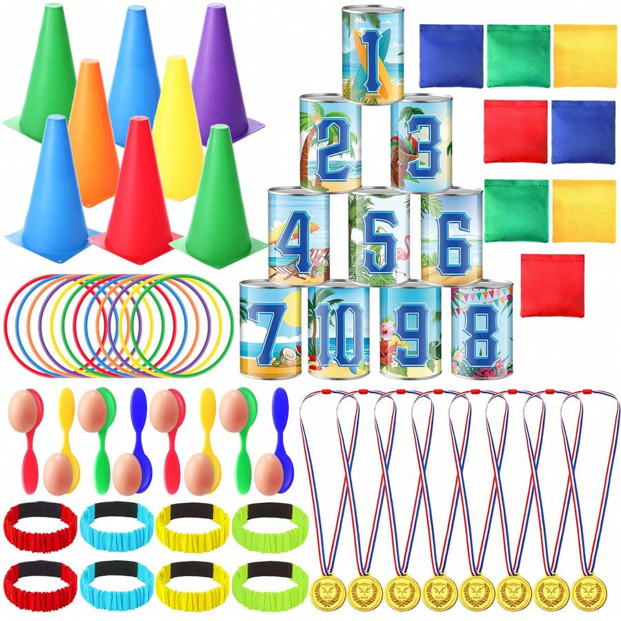 67 Pcs Carnival Games Combo Set For Kids Adults, 6 In 1 Bean Bag Toss Can 3 Legged Relay Race ...