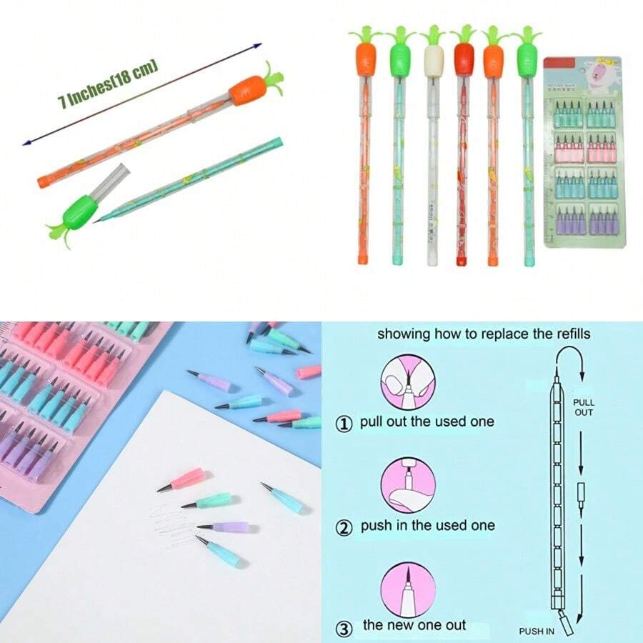 12 Pieces Novelty Stacking Pencils Carrot Pencils Fruits Radish ...