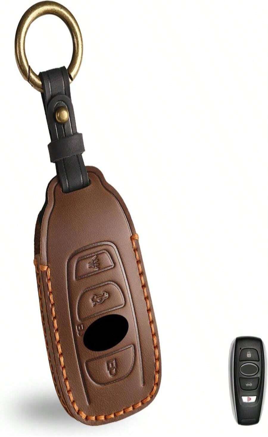 OLLEN Screws-Free Premium Leather Key Fob Cover, Fit For Subaru Outback ...