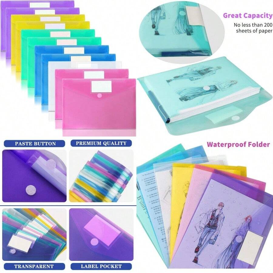 11 Pack Plastic Poly Filing Envelopes Clear Document Folders US Letter ...