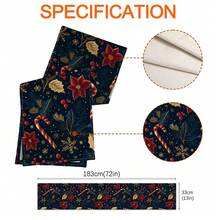 1pc Vintage Christmas Flower Pattern Polyester Linen-Like Table Runner ...