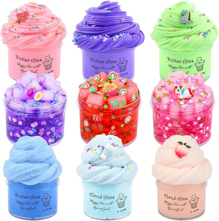 Aeyiakov 9 Pack Slime Kit, With 3 Jelly Cube Crunchy Slime And 3 Cloud ...