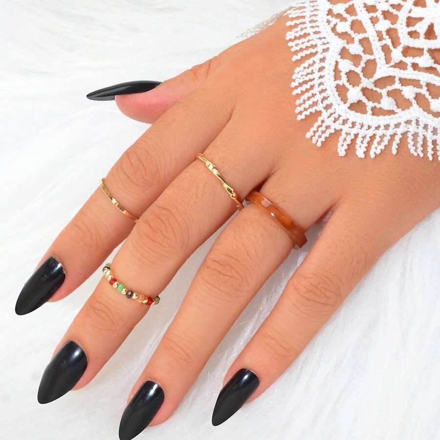 4 Pcs Boho Chic Jewelry Colorful Elastic Beads Multiple Resin Metal ...