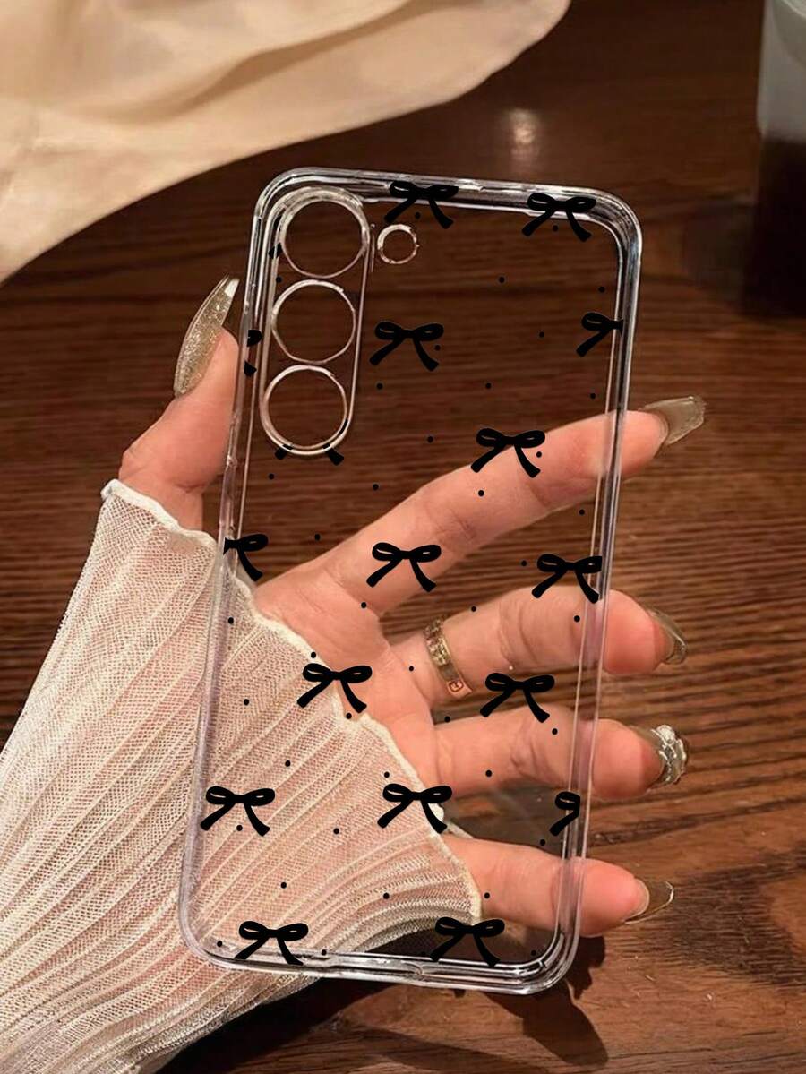 1 pieza Funda de teléfono suave con lazo de lunares negros clásicos ...