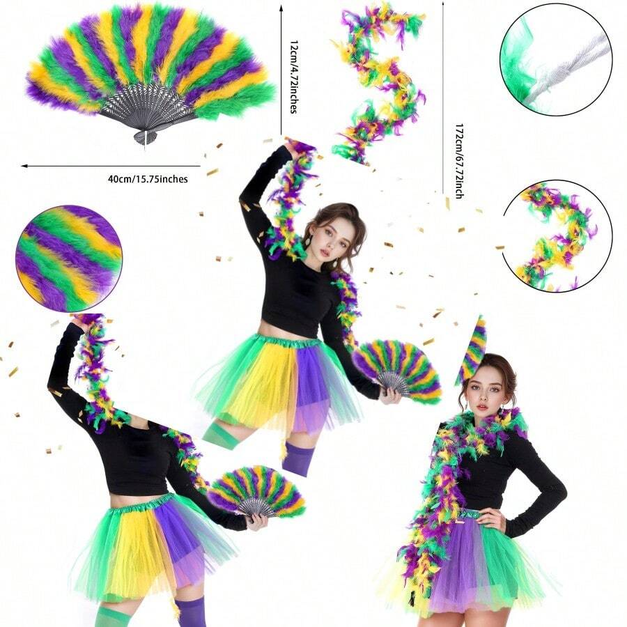 Mardi Gras Feather Boa With Fan Feather Boa For Women For Mardi Gras ...