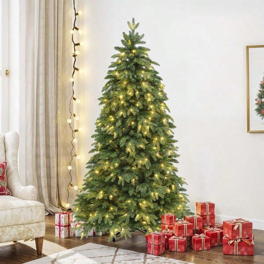 6.5ft PreLit Artificial Christmas Tree With 1100 Mixed PE And PVC ...