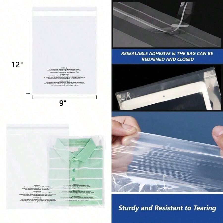 100 Count 9" X 12" Clear Plastic Poly Bags With Suffocation Warning ...