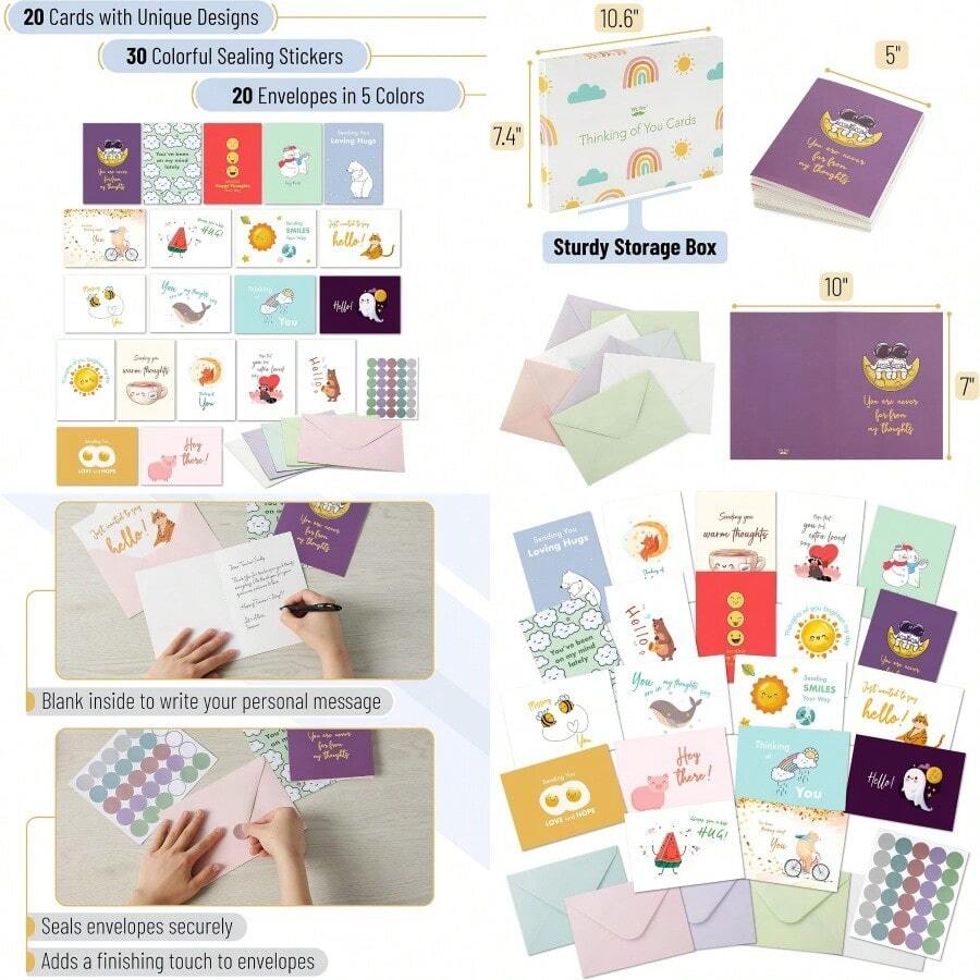 Thinking Of You Cards With Envelopes 20 Unique Design Large 5 X7 ...