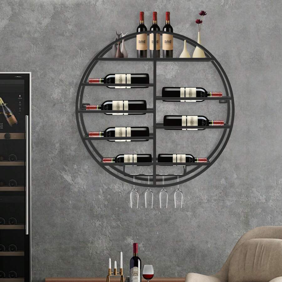LianDu-US Black Round Wine Rack, Wall Mounted Wine Display Rack, Wine ...