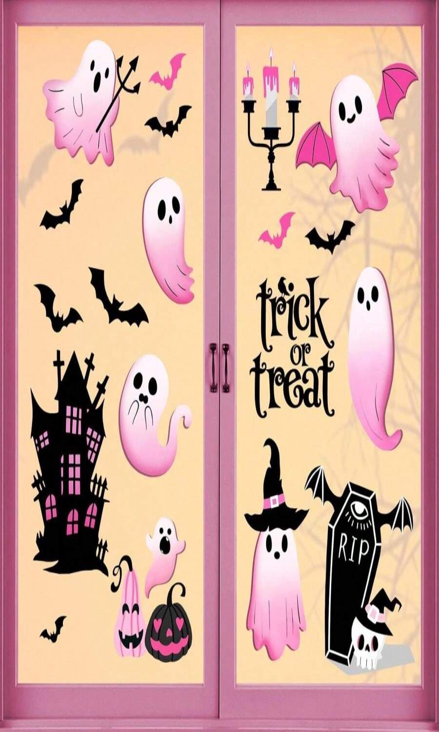 Yovkky Halloween Spooky Pink Ghost Window Clings 4 Sheets, Trick Or ...
