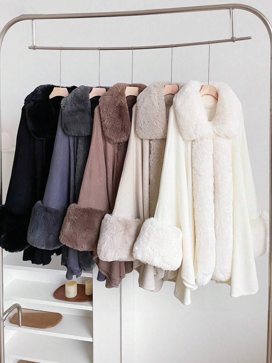 1pc Minimalist High-End Solid Color Faux Mink Fur Collar Poncho Shawl ...