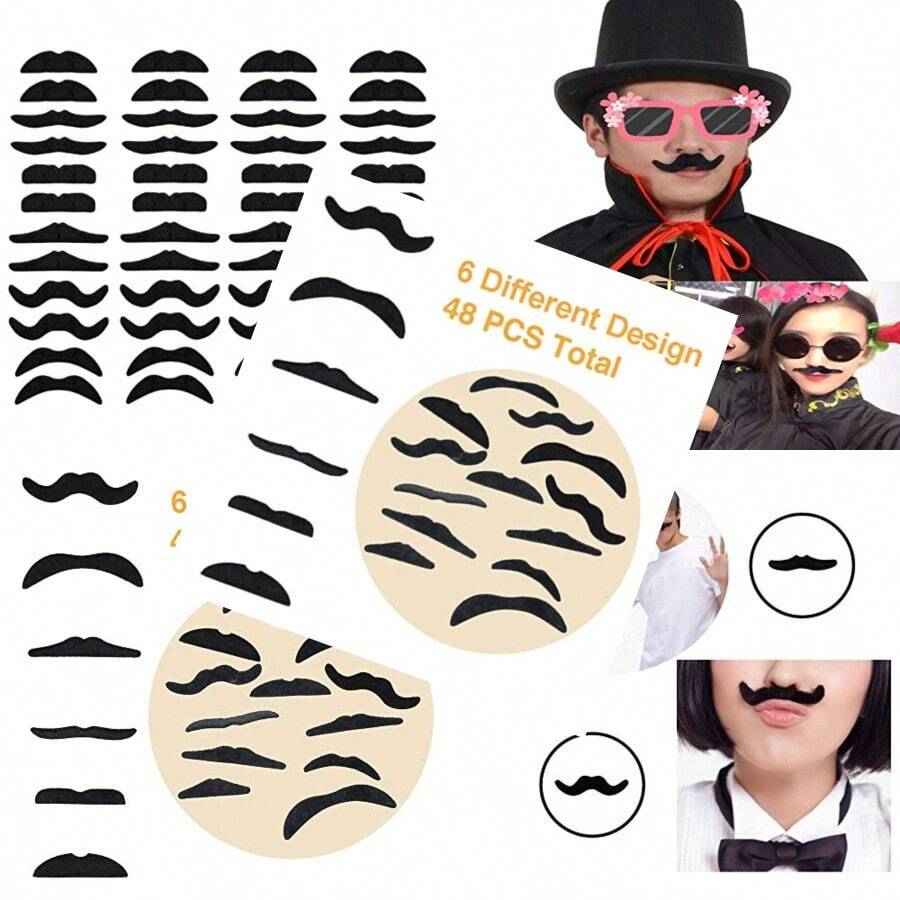 48 Pcs Novelty Fake Mustaches Mustache Party Supplies Self Adhesive ...
