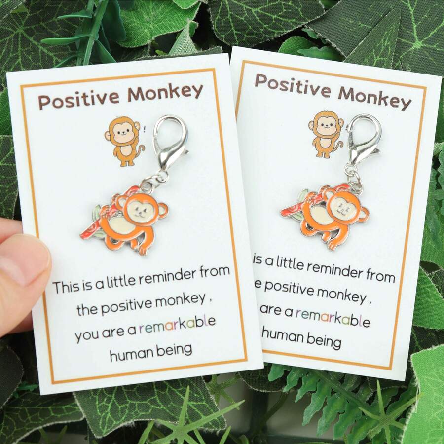 1pc/2pcs Positive Monkey Keychain With Positive Monkey Greeting Card ...