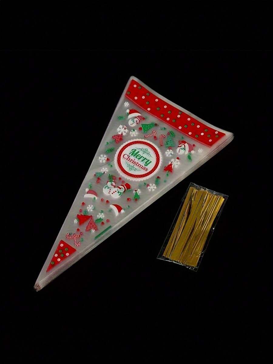 100 Weihnachts-Kegelbeutel mit Schneemann- und Baummuster ...