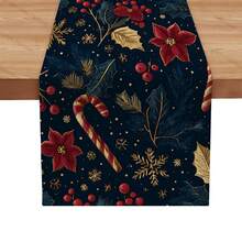 1pc Vintage Christmas Flower Pattern Polyester Linen-Like Table Runner ...