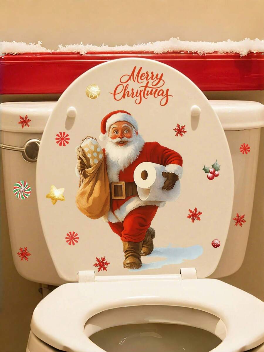 1pc Christmas Toilet Seat Stickers. Santa Claus Stickers, Home Bathroom ...