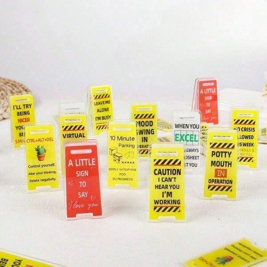 1PC Funny Cute Cartoon Warning Sign Acrylic Ticket Clip Hand Account ...