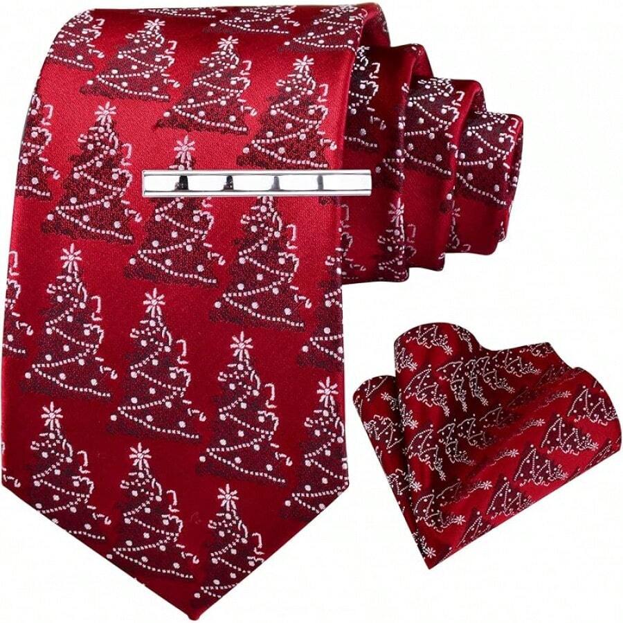 3.15"(8cm) Christmas Tie Festival Necktie Pocket Square And Tie Clip ...