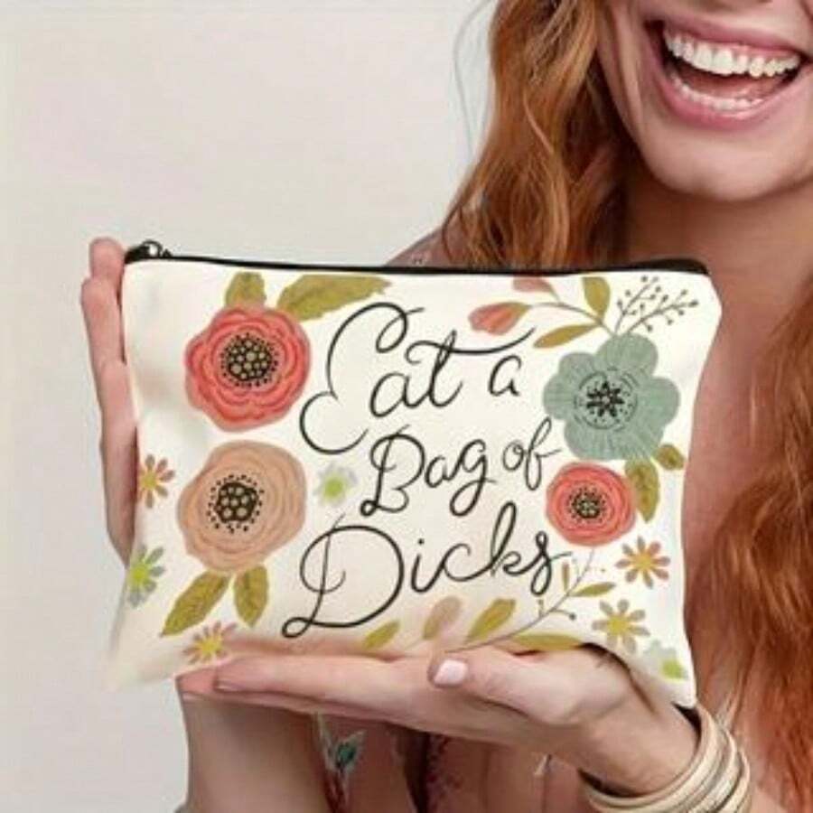 Rose Print Canvas Storage Bag With Funny Text, Unisex Travel Storage ...