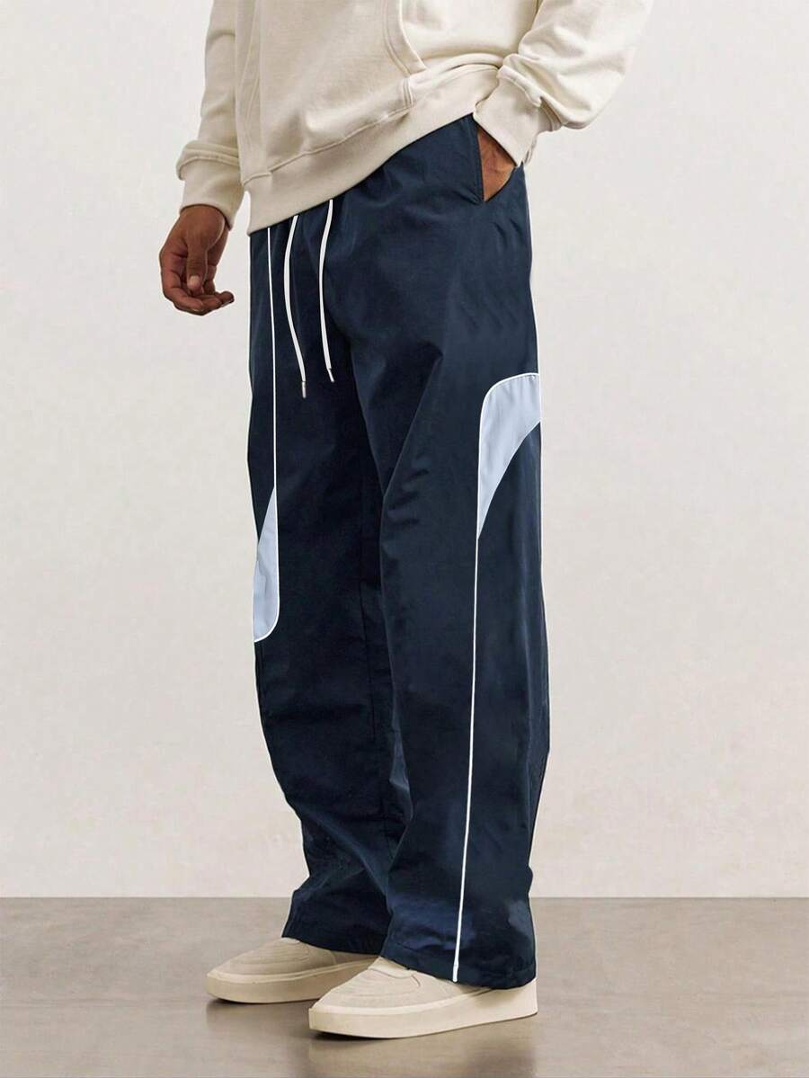 Men's Patchwork Color Block Loose Straight Leg Sweatpants, Casual ...
