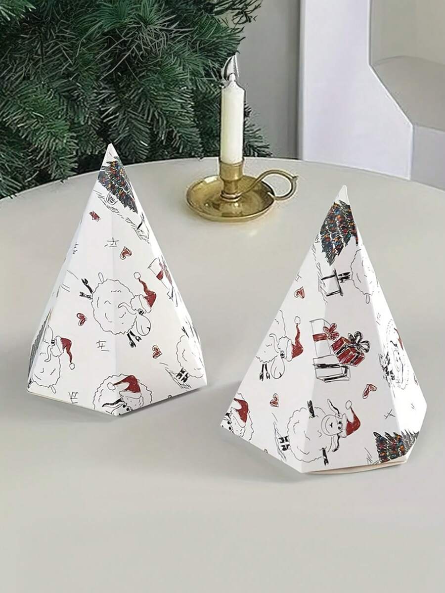 4pcs Christmas Tree & Pyramid Gift Boxes - Sturdy Paper Tetrahedral ...