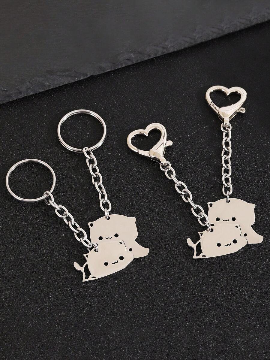 ZIRUISP 2Pcs Cartoon Cat Bubu And Dudu Matching Couple Keychain Stainless Steel Cute Puzzle ...