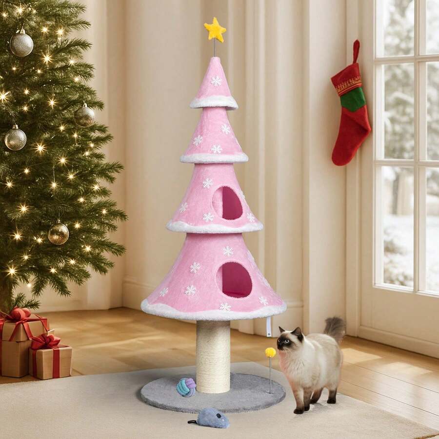 59in Large Tall Christmas Tree Cat Tower With 2 Cat Condos ,Scratching ...