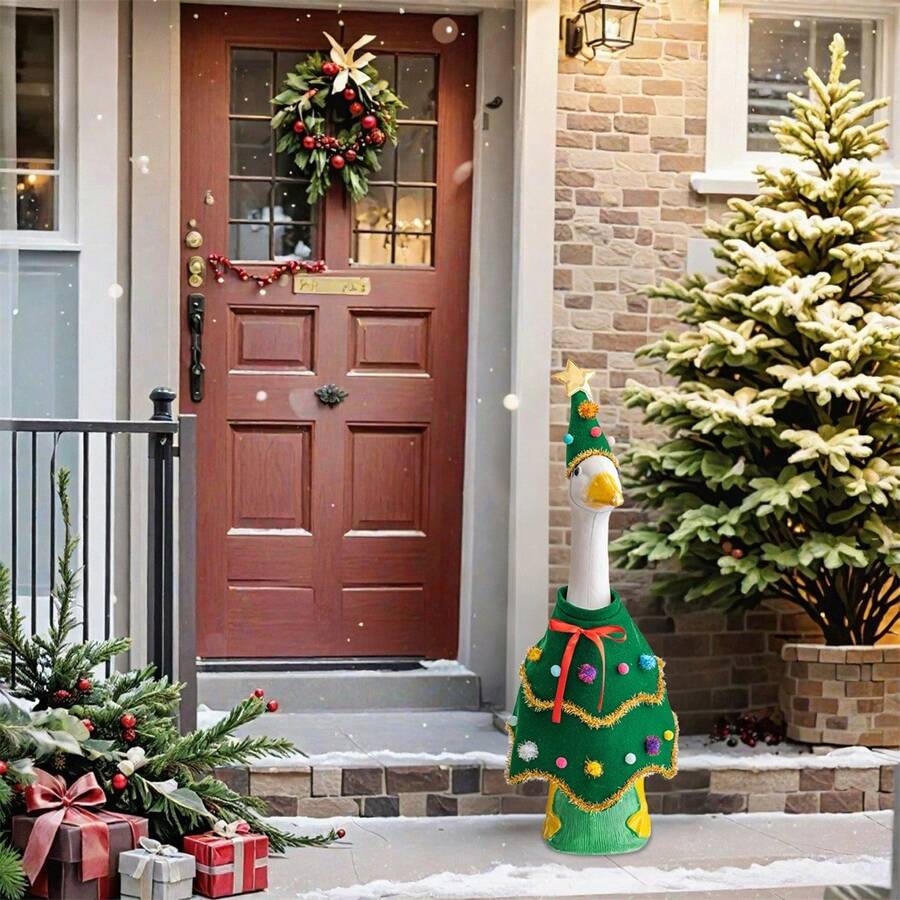 1Set Porch Goose Christmas Tree Outfit Creative Plastic Goose Clothes ...
